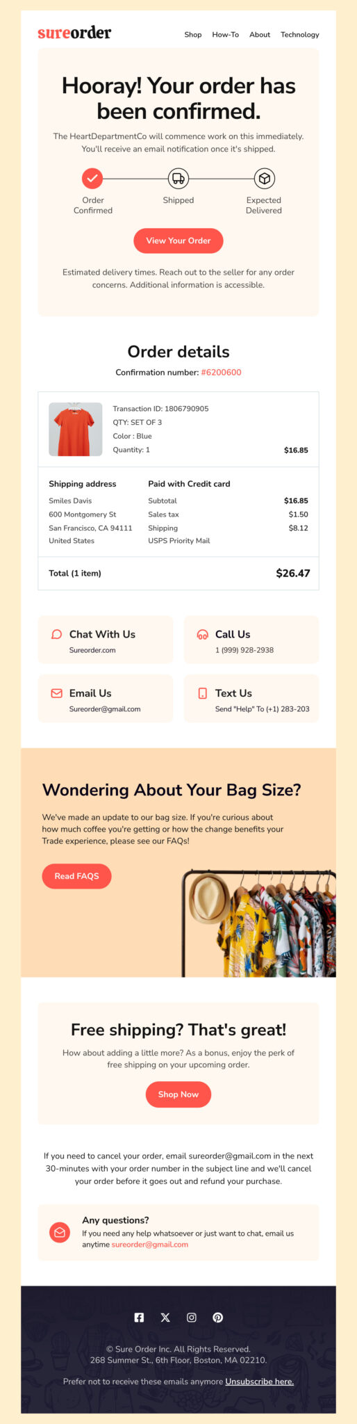 Free HTML Email Templates for Order Confirmation - Designmodo