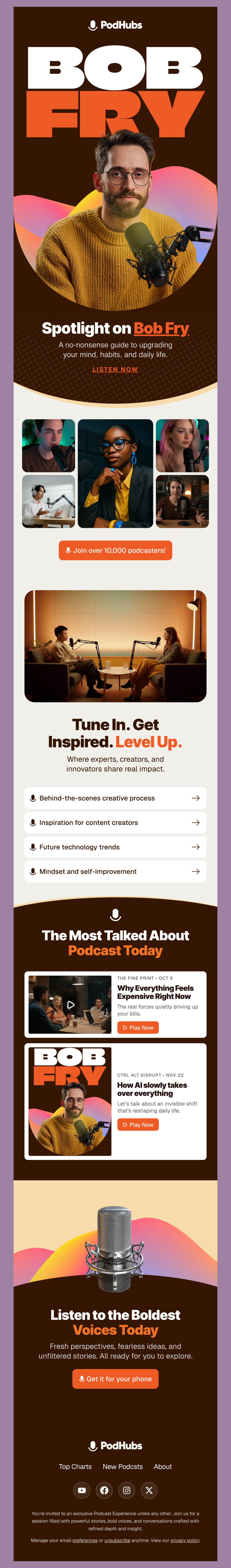 Podcast Spotlight Email Template for Creator Discovery and Engagement